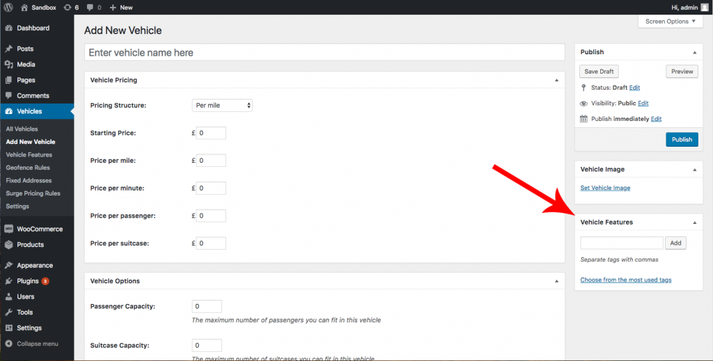 Adding Vehicle Features - QuickCab: Taxi Booking Plugin for WordPress
